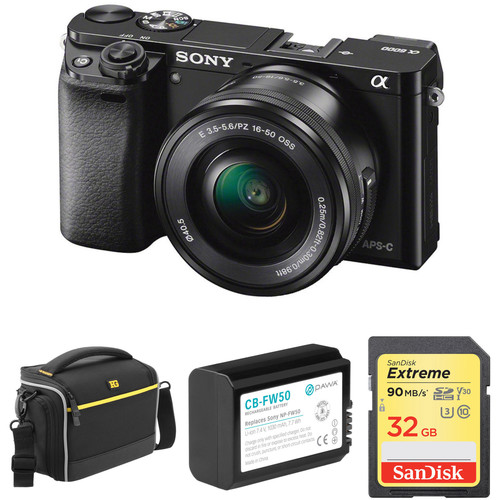 Sony Alpha a6000 Mirrorless Digital Camera with 16-50mm Lens and Accessory Kit (Black)