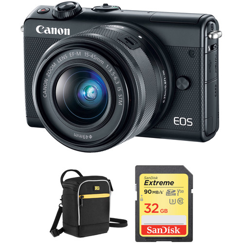 Canon EOS M100 Mirrorless Digital Camera with 15-45mm Lens and Accessories Kit (Black)