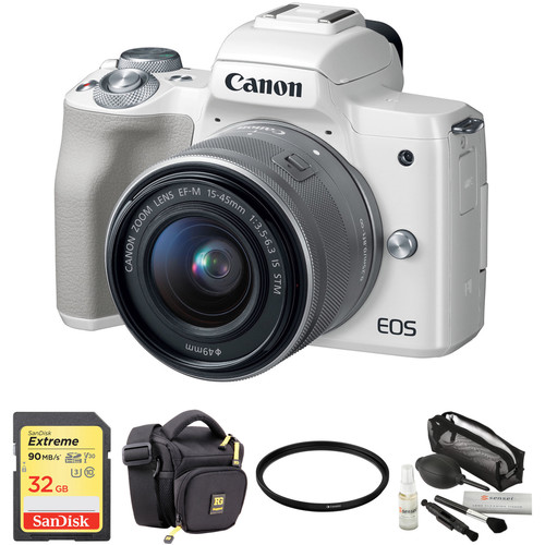 Canon EOS M50 Mirrorless Digital Camera with 15-45mm Lens and Accessory Kit (White)