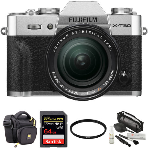 FUJIFILM X-T30 Mirrorless Digital Camera with 18-55mm Lens and Accessories Kit (Silver)