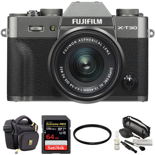 FUJIFILM X-T30 Mirrorless Digital Camera with 15-45mm Lens and Accessories Kit (Charcoal Silver)