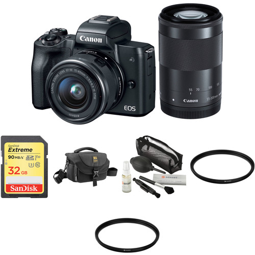 Canon EOS M50 with 15-45mm and 55-200mm Lenses and Accessories Kit