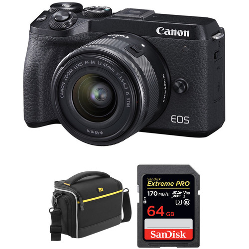 Canon EOS M6 Mark II Mirrorless Digital Camera with 15-45mm Lens, EVF-DC2 Viewfinder, and Accessories Kit (Black)