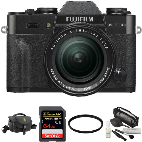 FUJIFILM X-T30 Mirrorless Digital Camera with 18-55mm Lens and Accessories Kit (Black)