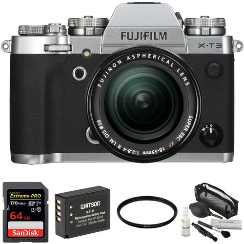 FUJIFILM X-T3 Mirrorless Digital Camera with 18-55mm Lens and Accessories Kit (Silver)