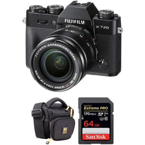 FUJIFILM X-T20 Mirrorless Digital Camera with 18-55mm Lens and Free Accessories Kit (Black)