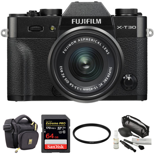 FUJIFILM X-T30 Mirrorless Digital Camera with 15-45mm Lens and Accessories Kit (Black)