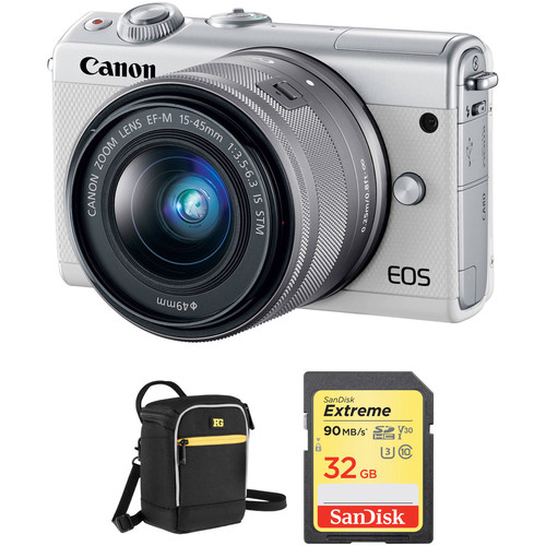 Canon EOS M100 Mirrorless Digital Camera with 15-45mm Lens and Accessories Kit (White)