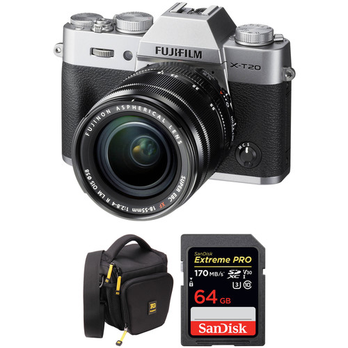 FUJIFILM X-T20 Mirrorless Digital Camera with 18-55mm Lens and Free Accessories Kit (Silver)