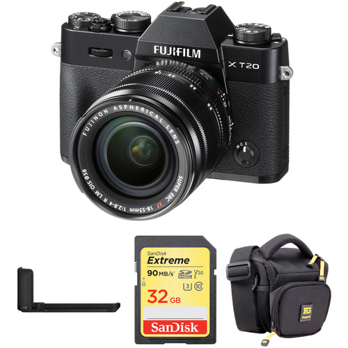 FUJIFILM X-T20 Mirrorless Camera with XF 18-55mm Lens, Grip, and Accessories Kit (Black)