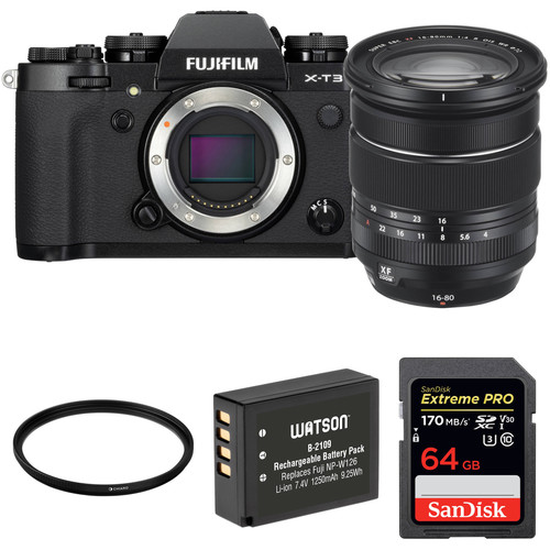 FUJIFILM X-T3 MIRRORLESS DIGITAL CAMERA WITH 16-80MM LENS AND ACCESSORIES KIT (BLACK)