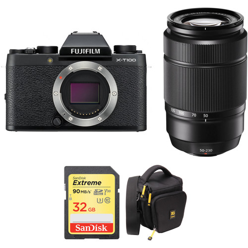 FUJIFILM X-T100 Mirrorless Digital Camera with 50-230mm Lens and Accessories Kit (Black)