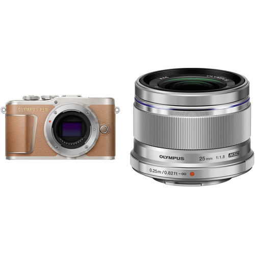 Olympus PEN E-PL9 Mirrorless Digital Camera with 25mm f/1.8 Lens Kit (Brown Camera/Silver Lens)