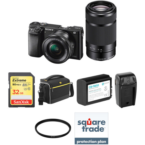 Sony Alpha a6000 Mirrorless Digital Camera with 16-50mm and 55-210mm Lenses Deluxe Kit (Black)