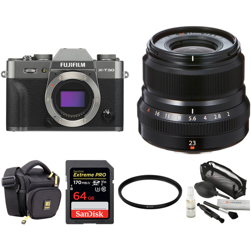 FUJIFILM X-T30 Mirrorless Digital Camera with 23mm f/2 Lens and Accessories Kit (Charcoal Silver)