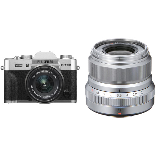 FUJIFILM X-T30 MIRRORLESS DIGITAL CAMERA WITH 15-45MM AND 23MM F/2 LENSES (SILVER/SILVER)