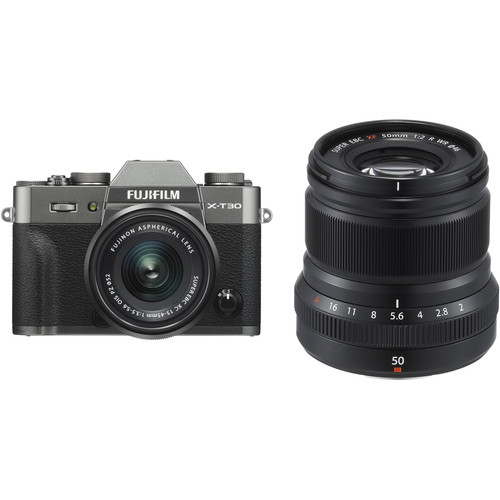 FUJIFILM X-T30 Mirrorless Digital Camera with 15-45mm and 50mm f/2 Lenses (Charcoal Silver/Black)