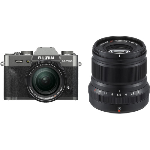 FUJIFILM X-T30 Mirrorless Digital Camera with 18-55mm and 50mm f/2 Lenses (Charcoal Silver/Black)