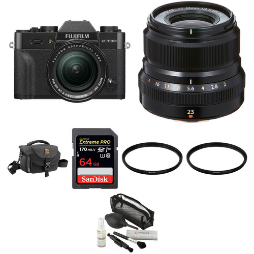 FUJIFILM X-T30 Mirrorless Digital Camera with 18-55mm and 23mm f/2 Lenses and Accessories Kit (Black)