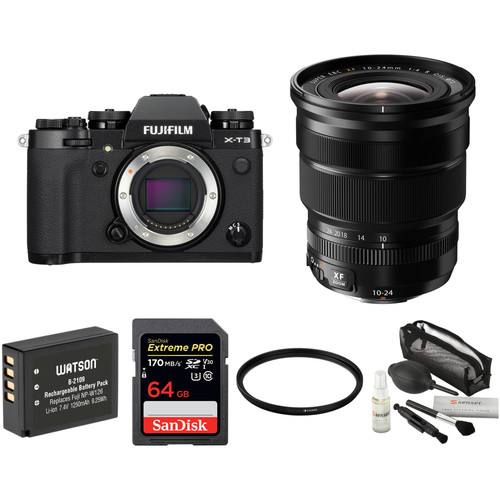 FUJIFILM X-T3 Mirrorless Digital Camera with 10-24mm Lens and Accessories Kit (Black)