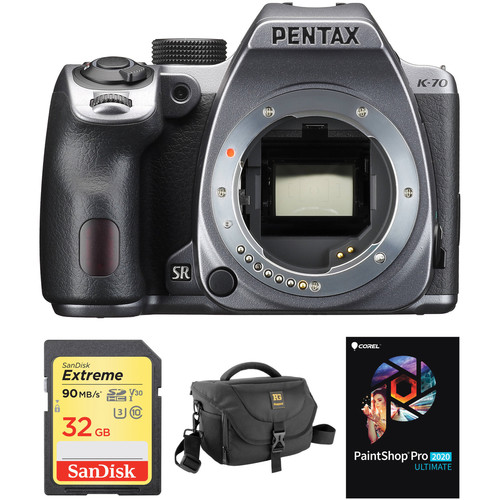 Pentax K-70 DSLR Camera Body with Accessory Kit (Silver)