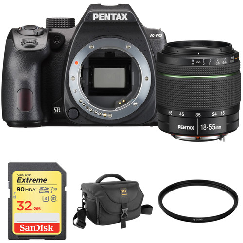 Pentax K-70 DSLR Camera with 18-55mm Lens and Accessory Kit (Black)