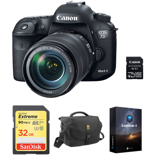 Canon EOS 7D Mark II DSLR Camera with 18-135mm f/3.5-5.6 IS USM Lens, W-E1 Wi-Fi Adapter, and Accessory Kit