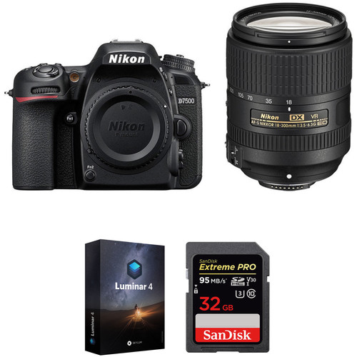 Nikon D7500 DSLR Camera with 18-300mm Lens and Software Kit