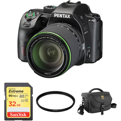 Pentax K-70 DSLR Camera with 18-135dmm Lens and Accessories Kit (Black)