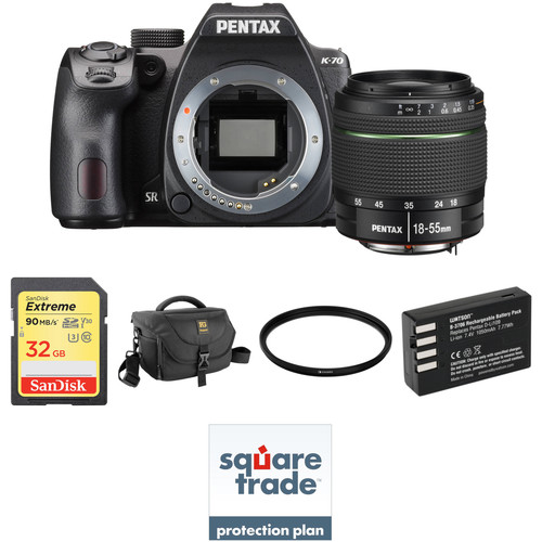 Pentax K-70 DSLR Camera with 18-55mm Lens Deluxe Kit (Black)