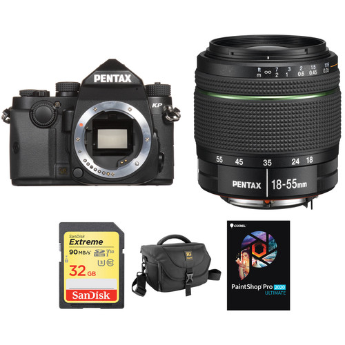 Pentax KP DSLR Camera with 18-55mm Lens and Accessories Kit (Black)