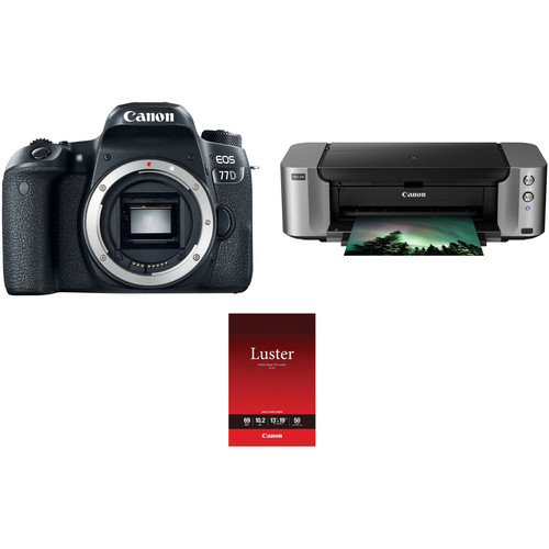 Canon EOS 77D DSLR Camera Body with Inkjet Printer Kit