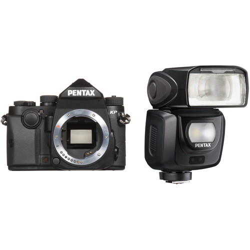 PENTAX KP DSLR CAMERA BODY WITH AF360FGZ II FLASH KIT (BLACK)