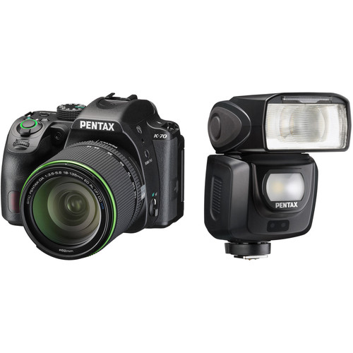 Pentax K-70 DSLR Camera with 18-135mm Lens and AF360FGZ II Flash Kit (Black)