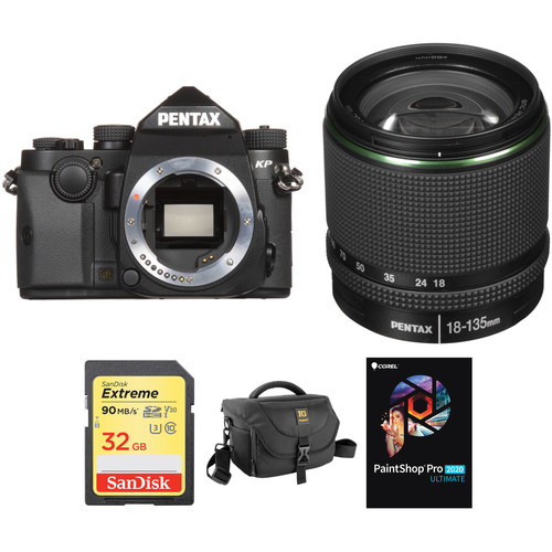 Pentax KP DSLR Camera with 18-135mm Lens and Accessories Kit (Black)