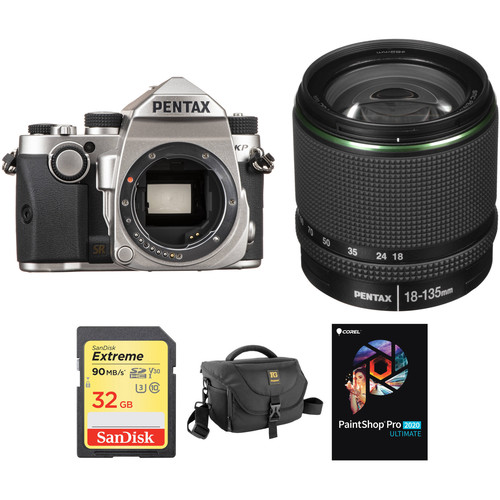 Pentax KP DSLR Camera with 18-135mm Lens and Accessories Kit (Silver)