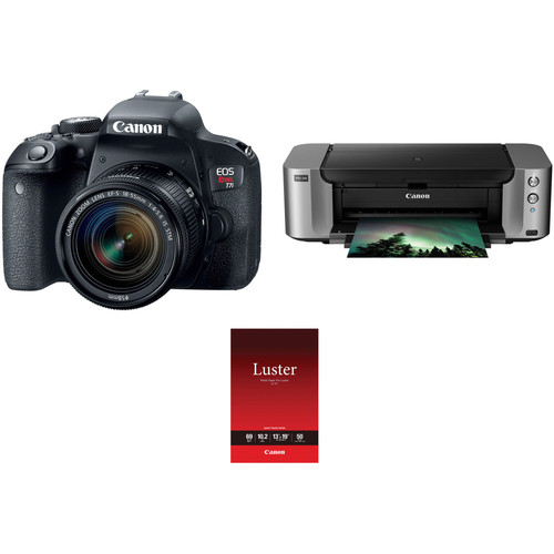 Canon EOS Rebel T7i DSLR Camera with 18-55mm Lens and Inkjet Printer Kit