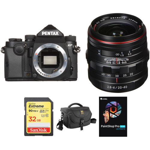 Pentax KP DSLR Camera with 20-40mm Lens and Accessories Kit (Black)