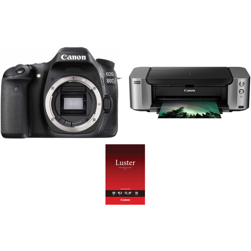 Canon EOS 80D DSLR Camera Body with Inkjet Printer Kit