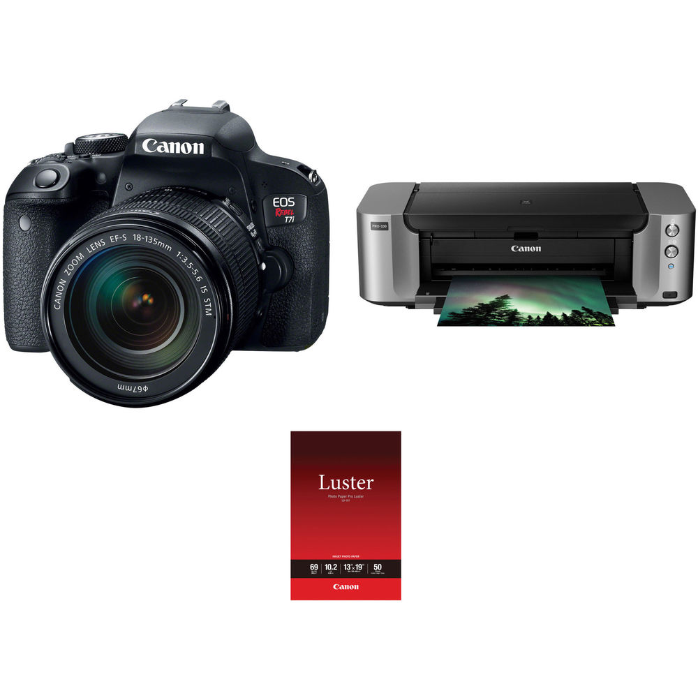 Canon EOS Rebel T7i DSLR Camera with 18-135mm Lens and Inkjet Printer Kit