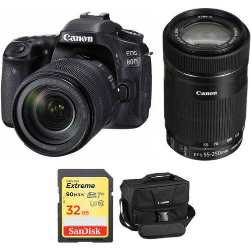 Canon EOS 80D DSLR Camera with 18-135mm and 55-250mm Lenses Kit