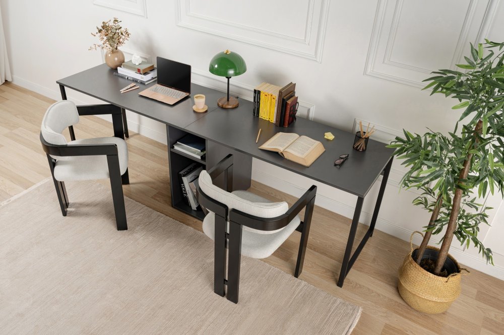 HANAH HOME RADNI STO TWIN STUDY DESK ANTHRACITE