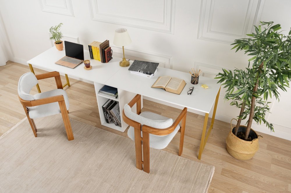 HANAH HOME RADNI STO TWIN STUDY DESK WHITE