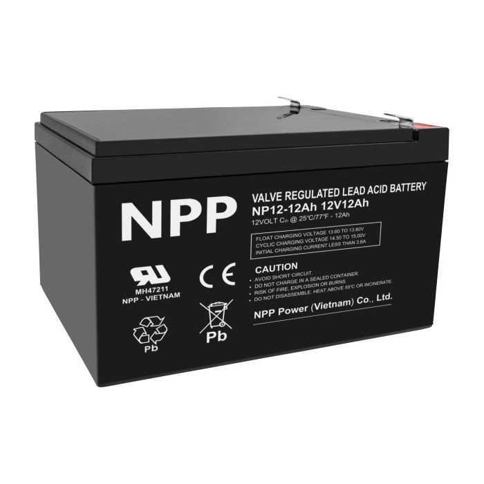 NPP NP12V-12Ah, AGM BATTERY, C20=12AH, T2, 151x98x95x100, 3,3KG, BLACK