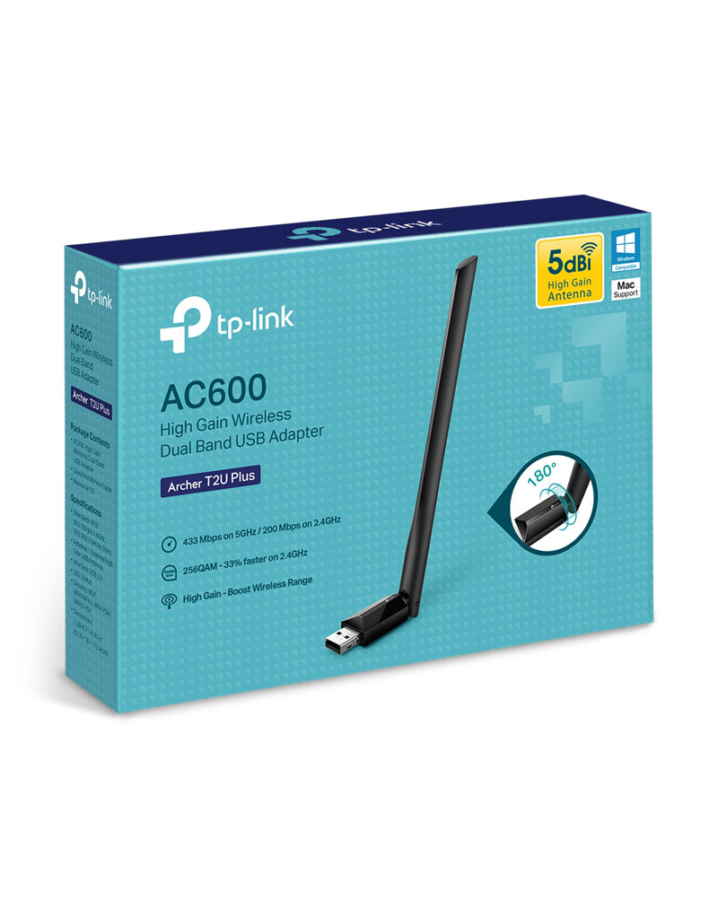 TP-LINK Archer T2U Plus AC600 high gain wireless 600Mb/s dual band USB Adapter