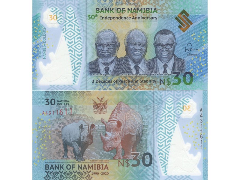 Namibija NAMIBIA 30 Dollars 2020 UNC, polymer jubilarna