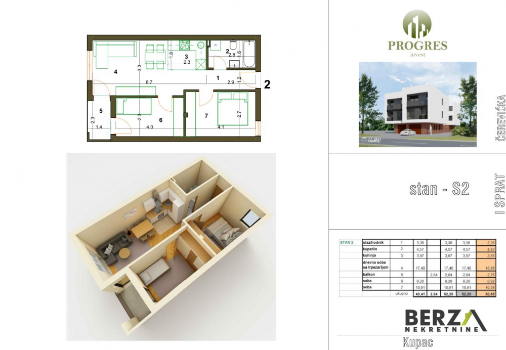 Trosoban stan na prodaju, 51m2, 86.700€