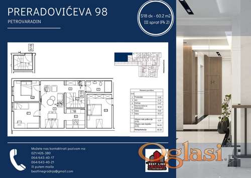 S18 - 60.20 m2 - DVOIPOSOBAN DUPLEX U IZGRADNJI! PRERADOVIĆEVA 98 - PETROVARADIN, NOVI SAD!