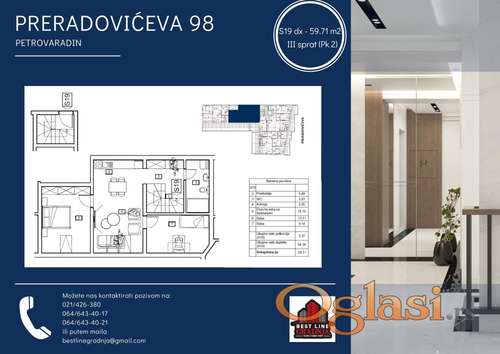 S19 - 69.710 m2 - DVOIPOSOBAN DUPLEX U IZGRADNJI! PRERADOVIĆEVA 98 - PETROVARADIN, NOVI SAD!