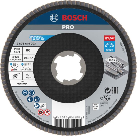 Bosch PRO X571 X-LOCK flap disk 125 mm G80 izvijeni T29 fiberglas oSa (2608619203)